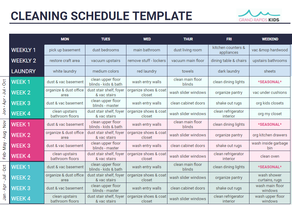 Weekly Cleaning Schedule Template Collection